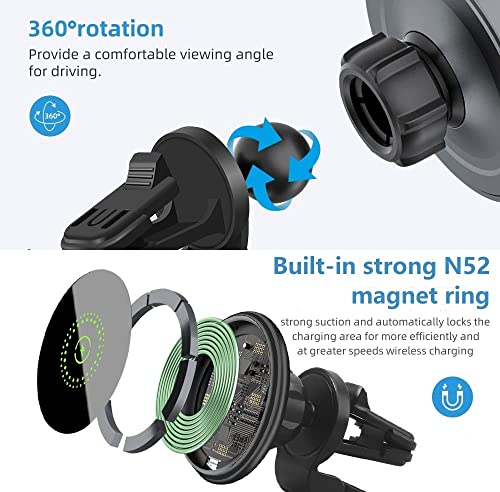 20W Magnetic Wireless Phone Holder Car Charger,Compatible with MagSafe Car Mount with Fast Charging Function,Wireless Magnet Car Phone Holder for iPhone 14/14 Pro/14 Pro Max/14 Plus and 13/12 Series