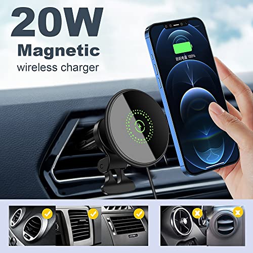 20W Magnetic Wireless Phone Holder Car Charger,Compatible with MagSafe Car Mount with Fast Charging Function,Wireless Magnet Car Phone Holder for iPhone 14/14 Pro/14 Pro Max/14 Plus and 13/12 Series