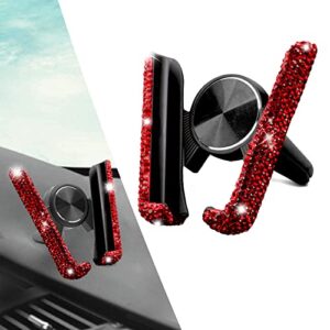 quicto bling car phone holder, mini car dash air vent cellphone mount, 360° rhinestone crystal adjustable car phone mount, universal women and girls bling car interior accessories (red)