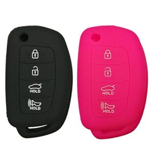 2pcs coolbestda flip key fob cover skin remote case keyless entry jacket shell for hyundai sonata santa fe tucson black rose