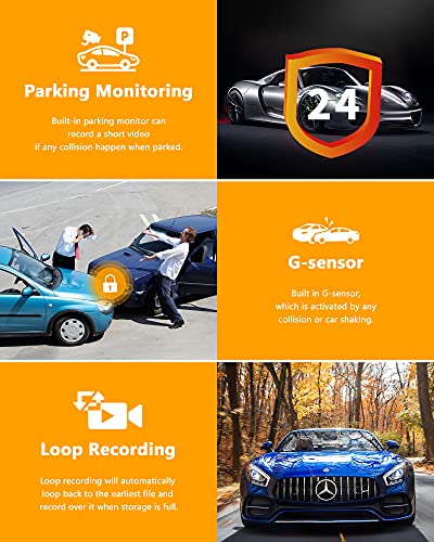 LAMTTO 1080P Full HD Dash Cam Front and Rear with SD Card, Dual Dash Camera for Cars, 2.45" IPS Screen Car Camera with Waterproof Backup Cam, WDR Motion Detection Parking Monitor G-Sensor