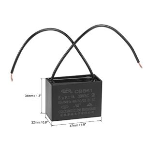 uxcell Ceiling Fan Capacitor CBB61 5uF 350V AC 2 Wires Metallized Polypropylene Film Capacitor 47x34x22mm for Electric Fan Pump Motor Generator