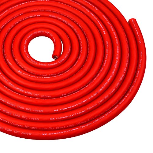 Conext Link 25 FT 1/0 AWG 0 GA Full Gauge Battery Power Cable Ground Wire Frost Red OFC Copper （10047）