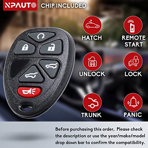 NPAUTO 2Pcs Key Fob Replacement Fits for Chevy Tahoe Suburban GMC Yukon/Yukon XL 1500 2500 Cadillac Escalade ESV/EXT 2007 2008 2009 2010 2011 2012 2013 2014 Keyless Entry Remote Start Control 15913427