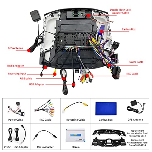 2GB+32GB Car Radio for Ford Focus 2012 2013 2014 2015 2016 2017 2018, Evonavi 10.4 inch Android 12.0 IPS Touchscreen Car Stereo with Carplay/Android Auto WiFi Bluetooth GPS Navigation FM/RDS EQ SWC