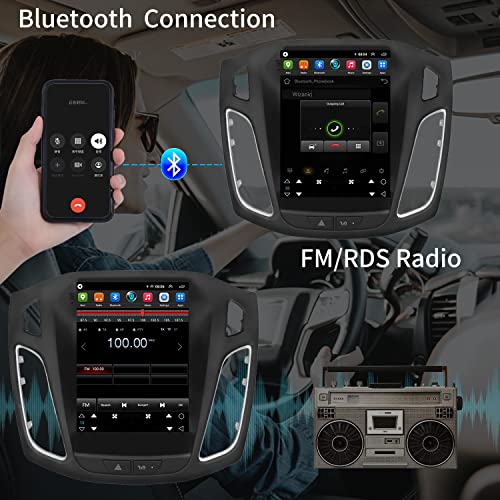 2GB+32GB Car Radio for Ford Focus 2012 2013 2014 2015 2016 2017 2018, Evonavi 10.4 inch Android 12.0 IPS Touchscreen Car Stereo with Carplay/Android Auto WiFi Bluetooth GPS Navigation FM/RDS EQ SWC