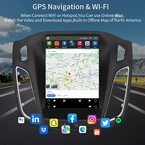 2GB+32GB Car Radio for Ford Focus 2012 2013 2014 2015 2016 2017 2018, Evonavi 10.4 inch Android 12.0 IPS Touchscreen Car Stereo with Carplay/Android Auto WiFi Bluetooth GPS Navigation FM/RDS EQ SWC