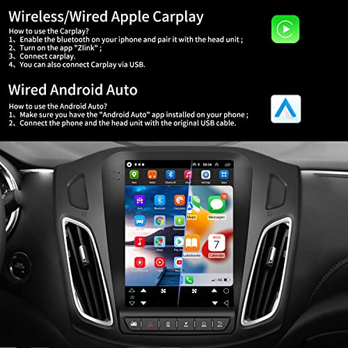 2GB+32GB Car Radio for Ford Focus 2012 2013 2014 2015 2016 2017 2018, Evonavi 10.4 inch Android 12.0 IPS Touchscreen Car Stereo with Carplay/Android Auto WiFi Bluetooth GPS Navigation FM/RDS EQ SWC