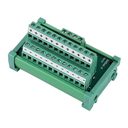 Jienk Screw Terminal Block Power Distribution Module, 25A DIN Rail Mounting Terminal Block Distribution Breakout Board for PLC Servo Power Amplifier (2 in 12 Out)