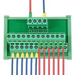 Jienk Screw Terminal Block Power Distribution Module, 25A DIN Rail Mounting Terminal Block Distribution Breakout Board for PLC Servo Power Amplifier (2 in 12 Out)