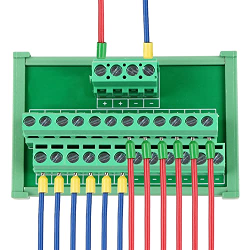 Jienk Screw Terminal Block Power Distribution Module, 25A DIN Rail Mounting Terminal Block Distribution Breakout Board for PLC Servo Power Amplifier (2 in 12 Out)