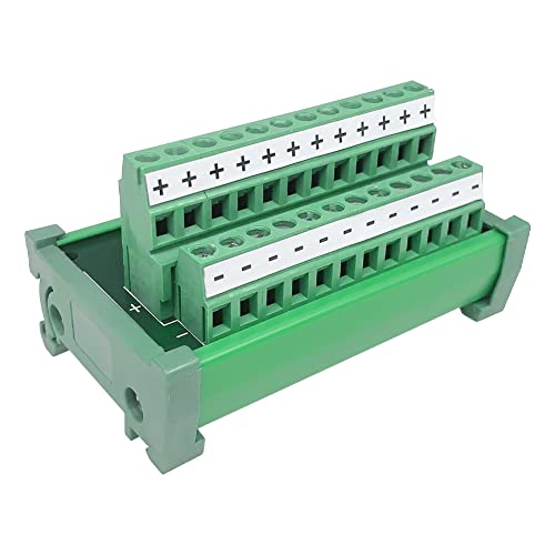 Jienk Screw Terminal Block Power Distribution Module, 25A DIN Rail Mounting Terminal Block Distribution Breakout Board for PLC Servo Power Amplifier (2 in 12 Out)