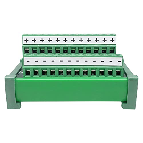 Jienk Screw Terminal Block Power Distribution Module, 25A DIN Rail Mounting Terminal Block Distribution Breakout Board for PLC Servo Power Amplifier (2 in 12 Out)