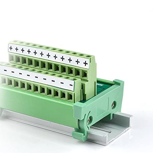 Jienk Screw Terminal Block Power Distribution Module, 25A DIN Rail Mounting Terminal Block Distribution Breakout Board for PLC Servo Power Amplifier (2 in 12 Out)