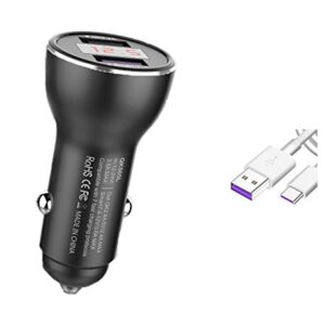 for Huawei Supercharge Car Charger, 9V/2A Car Charger Adapter Quick Fast Charger with USB Type C Super Charging Cable Car Charger for Huawei P40 P30 P20 Pro,Mate 30 20 10 9 (Black with LED Display)