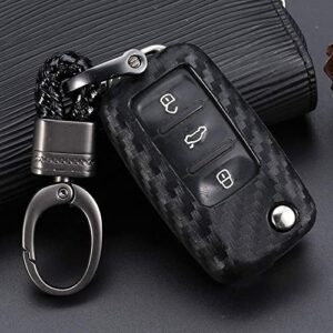 royalfox(tm) soft black silicone carbon fiber smart keyless remote key fob case cover for vw volkswagen jetta gti passat golf bora polo tiguan touareg beetle multivan keychain (for old 3 buttons)