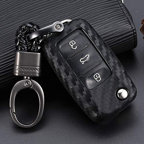 Royalfox(TM) soft black silicone carbon fiber smart keyless remote Key Fob case Cover For VW Volkswagen Jetta GTI Passat Golf Bora Polo Tiguan Touareg Beetle Multivan keychain (for old 3 buttons)