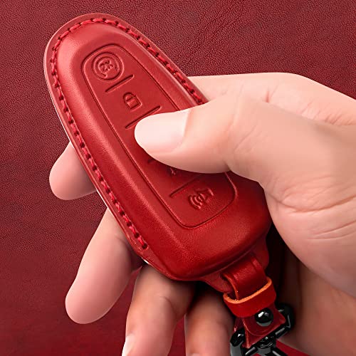 Tukellen for Ford Leather Key Fob Cover Key Shell Case for Ford C-Max Edge Escape Expedition Explorer Flex Focus Taurus Lincoln MKS MKT MKX -Red