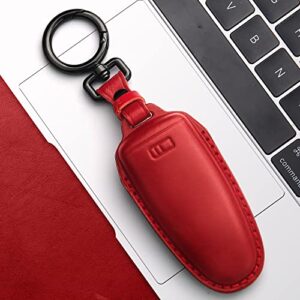 Tukellen for Ford Leather Key Fob Cover Key Shell Case for Ford C-Max Edge Escape Expedition Explorer Flex Focus Taurus Lincoln MKS MKT MKX -Red