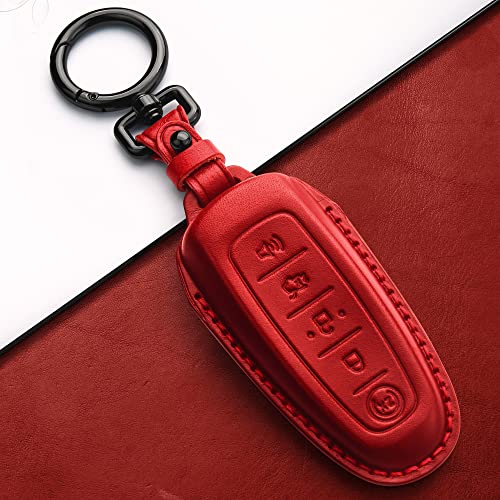 Tukellen for Ford Leather Key Fob Cover Key Shell Case for Ford C-Max Edge Escape Expedition Explorer Flex Focus Taurus Lincoln MKS MKT MKX -Red