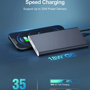 EnergyCell Pilot 5GS Portable Charger,20W PD&QC 3.0 USB-C Fast Charging Power Bank,12000mAh 18W Input Battery Pack Compatible with iPhone 12/X Samsung S20 and More - Navy Blue