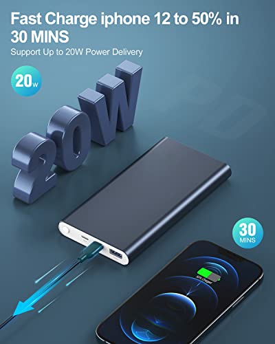 EnergyCell Pilot 5GS Portable Charger,20W PD&QC 3.0 USB-C Fast Charging Power Bank,12000mAh 18W Input Battery Pack Compatible with iPhone 12/X Samsung S20 and More - Navy Blue