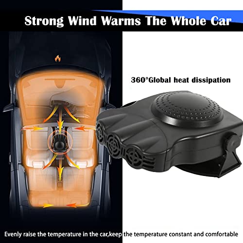 Car Heater Fan, Portable Electronic Auto Fan Heater 12V 150W 2 in 1 Heating/Cooling Function Fast Heating Car Defrost Defogger (Black)