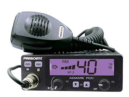 President Adams FCC CB Radio, Large LCD with 7 Colors, Programmable EMG Channel Shortcuts, Roger Beep and Key Beep, Electret or Dynamic Mic, ASC and Manual Squelch, Talkback