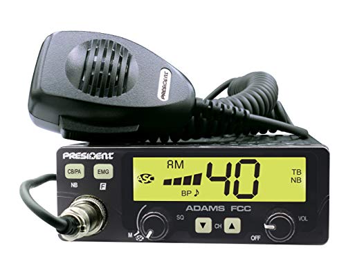 President Adams FCC CB Radio, Large LCD with 7 Colors, Programmable EMG Channel Shortcuts, Roger Beep and Key Beep, Electret or Dynamic Mic, ASC and Manual Squelch, Talkback