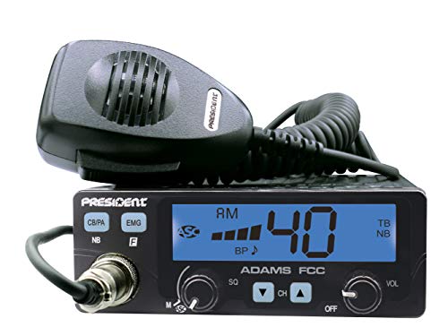 President Adams FCC CB Radio, Large LCD with 7 Colors, Programmable EMG Channel Shortcuts, Roger Beep and Key Beep, Electret or Dynamic Mic, ASC and Manual Squelch, Talkback