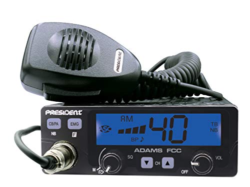 President Adams FCC CB Radio, Large LCD with 7 Colors, Programmable EMG Channel Shortcuts, Roger Beep and Key Beep, Electret or Dynamic Mic, ASC and Manual Squelch, Talkback