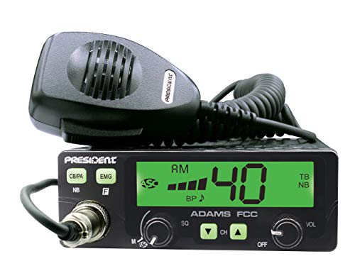 President Adams FCC CB Radio, Large LCD with 7 Colors, Programmable EMG Channel Shortcuts, Roger Beep and Key Beep, Electret or Dynamic Mic, ASC and Manual Squelch, Talkback