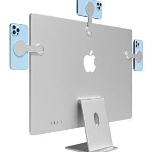 MiLi Magnetic Laptop Phone Holder, Adjustable Monitor Side Mount Phone Holder, Screen Extension Bracket for iMac/MacBook, Compatible with MagSafe for iPhone 12/13/14 Max/Pro/Mini (Silver)