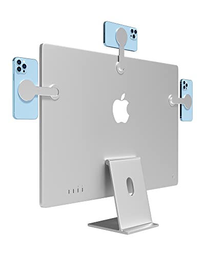 MiLi Magnetic Laptop Phone Holder, Adjustable Monitor Side Mount Phone Holder, Screen Extension Bracket for iMac/MacBook, Compatible with MagSafe for iPhone 12/13/14 Max/Pro/Mini (Silver)