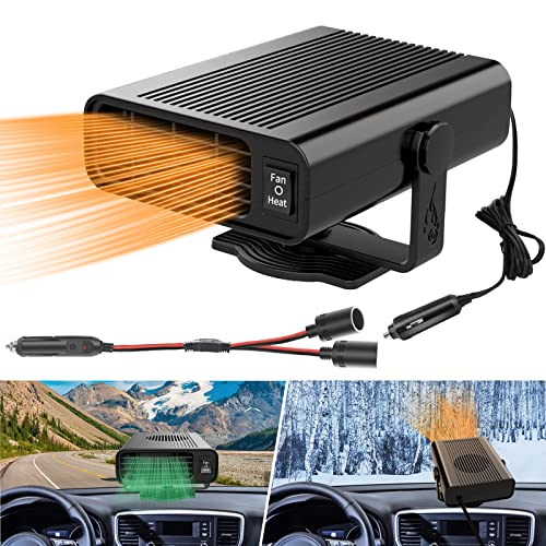 kancehinage Car Heater 12V 120W Portable 2 in 1 Heating and Cooling Fan with Plug in Cigarette Lighter Windshield Defogger and Defroster 360°Rotatable Base With Car Cigarette Lighter Splitter