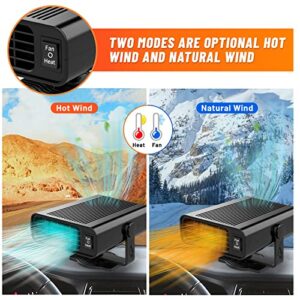 kancehinage Car Heater 12V 120W Portable 2 in 1 Heating and Cooling Fan with Plug in Cigarette Lighter Windshield Defogger and Defroster 360°Rotatable Base With Car Cigarette Lighter Splitter