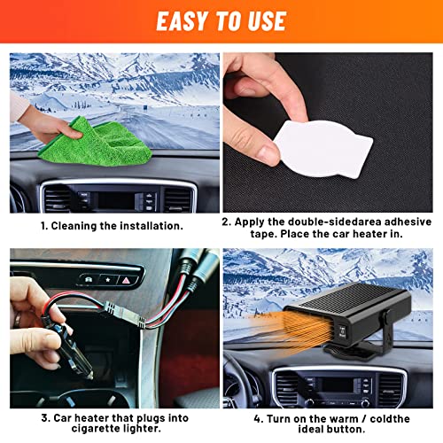 kancehinage Car Heater 12V 120W Portable 2 in 1 Heating and Cooling Fan with Plug in Cigarette Lighter Windshield Defogger and Defroster 360°Rotatable Base With Car Cigarette Lighter Splitter