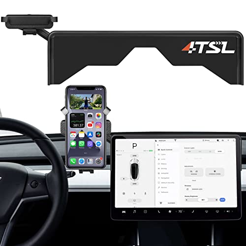 4TSL Tesla Cell Phone Mount for Model 3 & Y, One-Hand Operation Phone Holder Fits 5.8-7.0" Cellphone with 360° Longer Robotic Arms, Silent Monitor Case Accessories for Model 3 2017-23 Model Y 2019-23