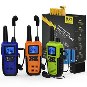 3 long range walkie talkies rechargeable for adults – noaa 2 way radios walkie talkies 3 pack – long distance walkie-talkies with earpiece and mic set headsets usb charger battery weather alert