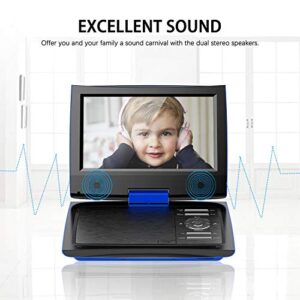 SUNPIN 11" Portable DVD Player for Car and Kids with 9.5 inch HD Swivel Screen, 5 Hour Rechargeable Battery, Dual Earphone Jack, Supports SD Card/USB/CD/DVD, with Extra Headrest Mount Case (Blue)