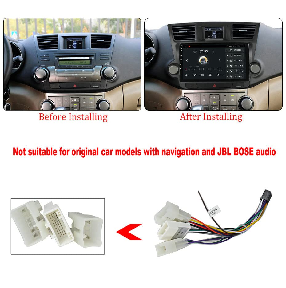 8-Core 2+32GB IPS Touch Screen Car Stereo for Toyota Highlander 2007 2008 2009 2010 2011 2012 2013 Bluetooth Car Radio Built-in Apple Carplay Android Auto GPS Navigation SWC DSP Head Unit