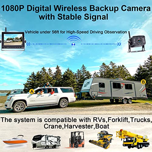 Yakry RV Backup Camera Wireless HD 1080P 7 Inch Waterproof Monitor Rear View Kit Trailers Trucks Forklifts Crane Harvester Boat Observation System Night Vision Adapter for Furrion Pre-Wired Y34