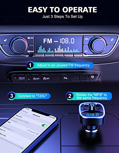 RIWUSI BC61 [All-Metal] FM Bluetooth 5.3 Transmitter for Car X1+ T25C [Upgraded Type-C] Bluetooth Car Adapter X1