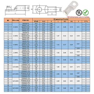 2/0 AWG - 5/16" Tinned Copper Lugs, 8pcs UL Listed Wire Lugs 2/0 Gauge Battery Cable Ends Heavy Duty Ring Terminal Closed End Crimp Connectors Kit with 3:1 Heat Shrink Tubings.