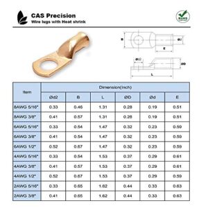 Ring Terminal Connectors Battery Wire Lugs Pure Copper Heavy Duty Cable Ends with Heat Shrink Tube 2AWG 4AWG 6AWG 8AWG (4AWG 5/16" Ring)