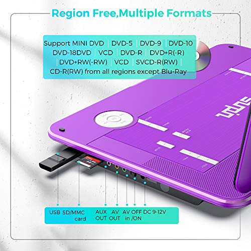 SUNPIN 17.9" Portable DVD Player with 15.6 inch Large HD Swivel Screen, Long Lasting Rechargeable Battery, Support USB/SD Card/AV in&Out and Multiple Disc Formats, Louder Stereo Speaker (Purple)