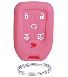 silicone smart key fob cover case jacket keyless entry for chevrolet suburban tahoe gmc yukon xl hyq1aa 6 buttons pink