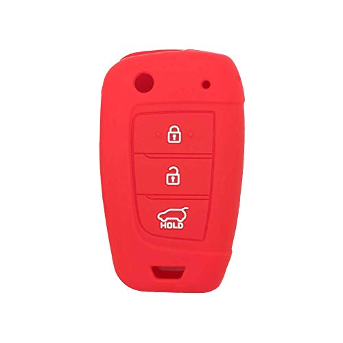 SEGADEN Silicone Cover Protector Case Holder Skin Jacket Compatible with HYUNDAI 3 Button Flip Remote Key Fob CV2156 Red