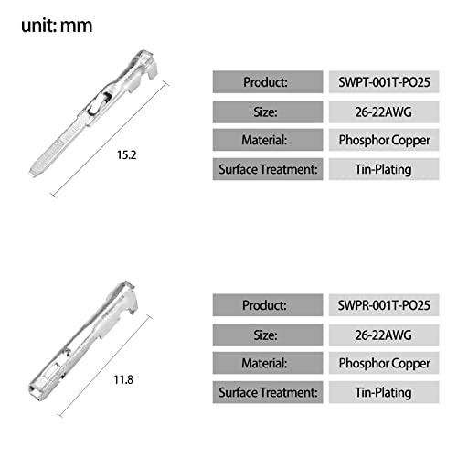 MUYI 5 Kits 2 Pin Way JST Waterproof Connector 26-22 AWG Electric Socket 0.13~0.33mm² Wire-to-Wire Connectors 2.0mm JWPF-VSLE Series JST Plugs