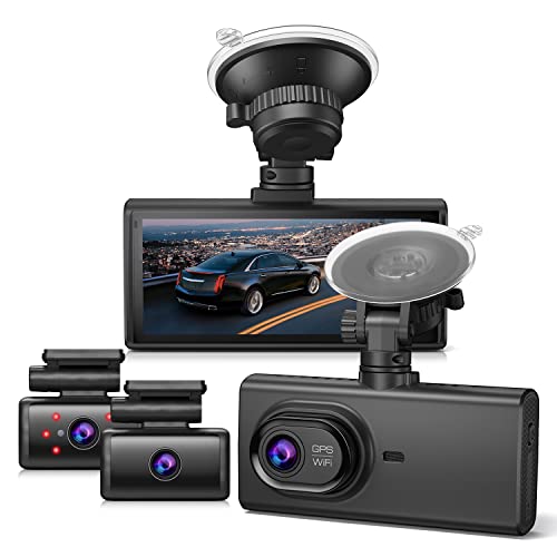 OMBAR 3 Channel Dash Cam, Built-in WiFi GPS, eMMC 64G Storage, 4K Front Dash Cam, 2K+1080P Car Camera Front and Cabin/Rear, 1080P+1080P+1080P Dashcams for Cars with 3.99" IPS Screen, IR Night Vision